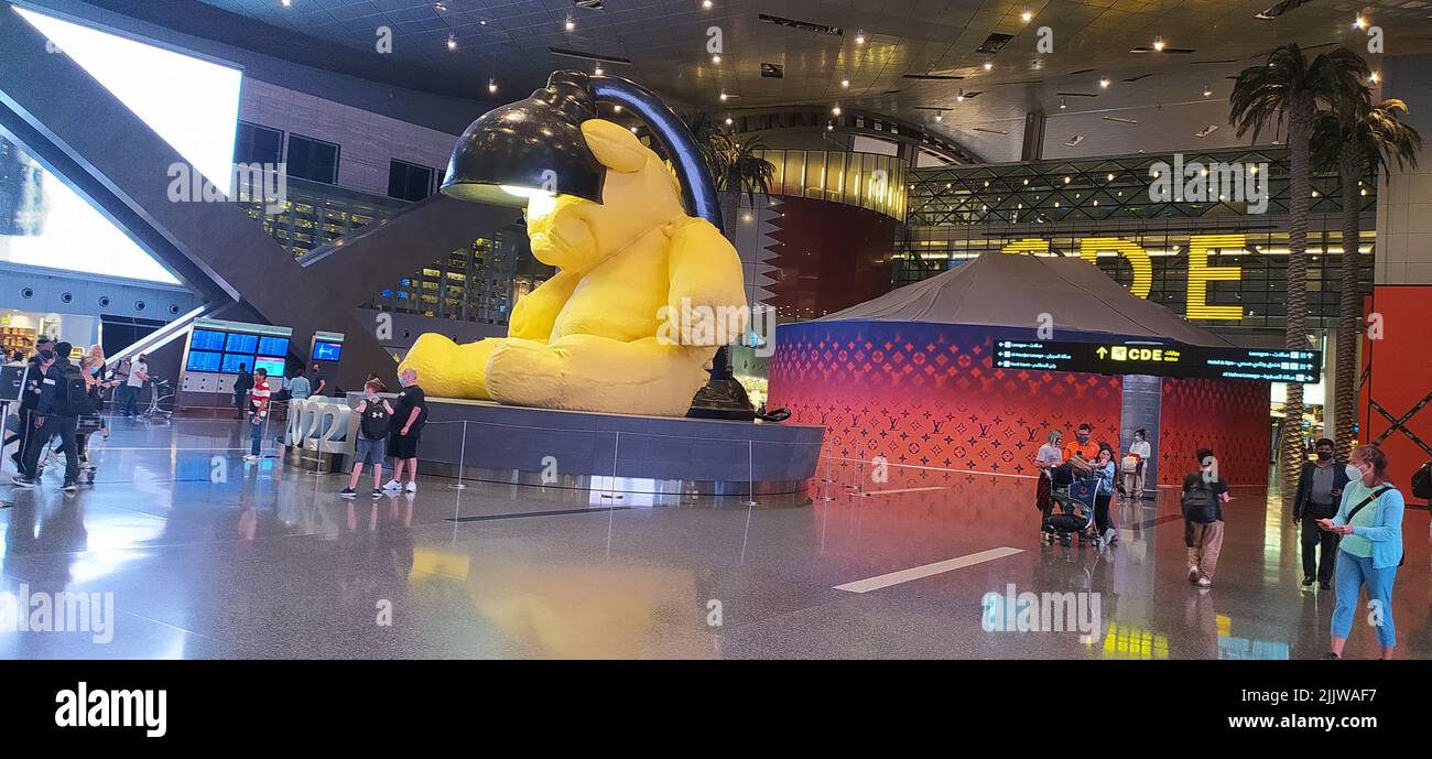 Interior of Hamad International Airport Terminal full of Tourist People ...