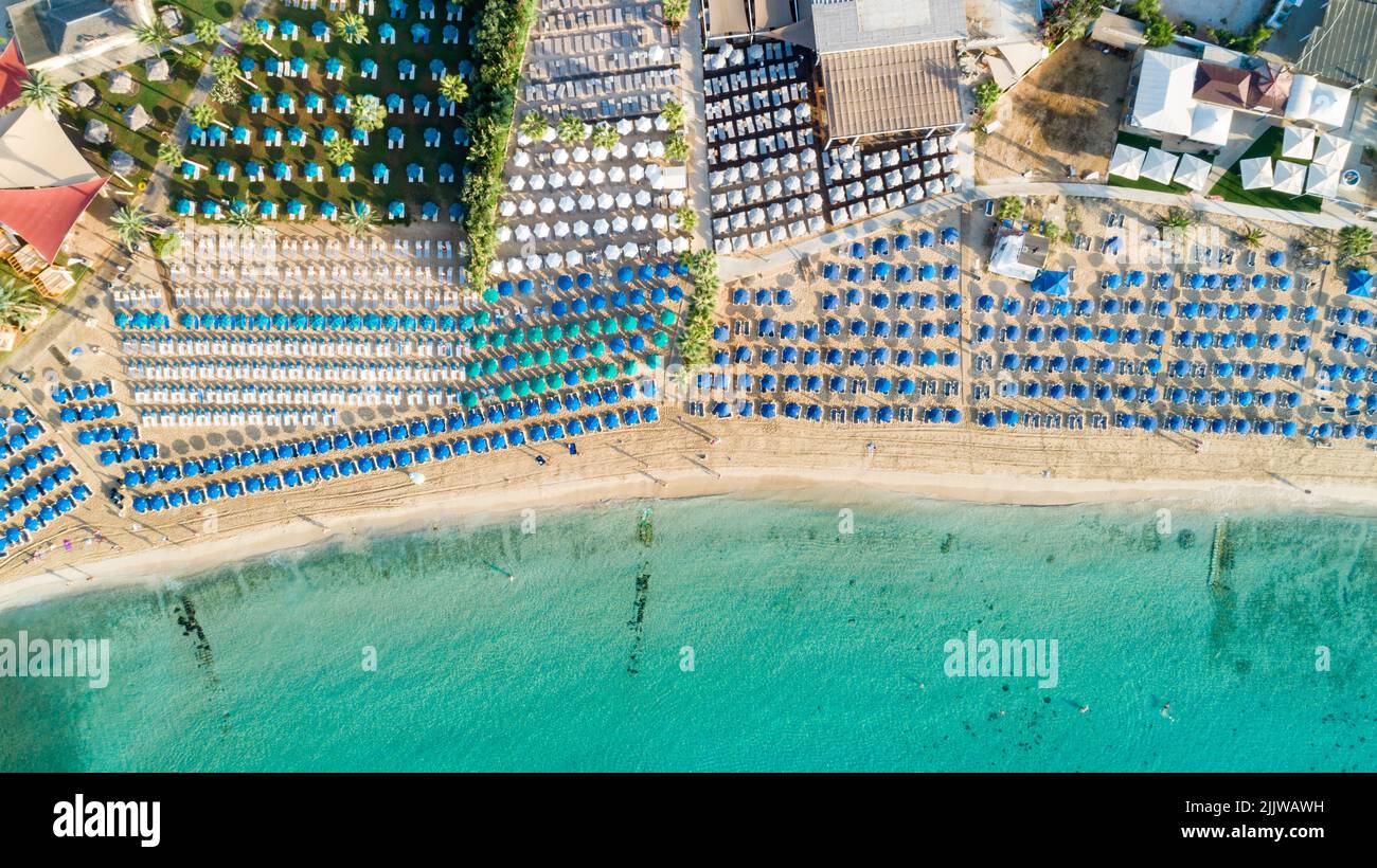 Aerial bird's eye view of Pantachou - Limanaki sandy organised beach ...