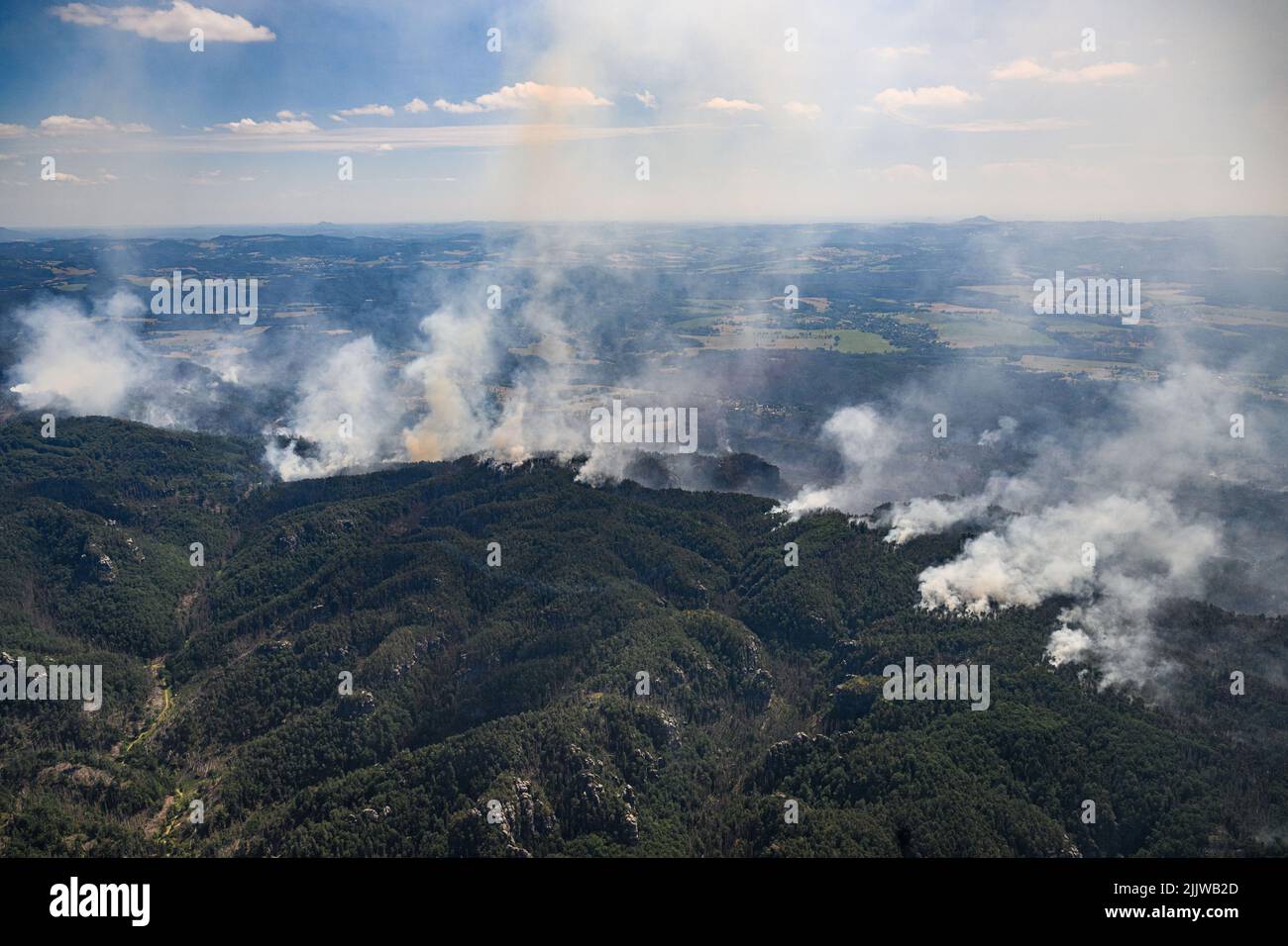 Schmilka, Germany. 28th July, 2022. View from a helicopter of the ...