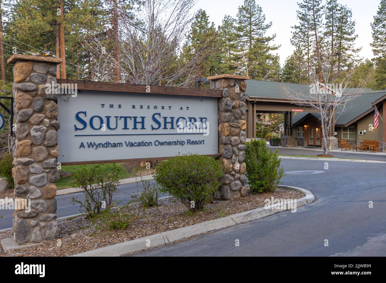 A sign marks the entrance to The Resort At South Shore, a Wyndham ...