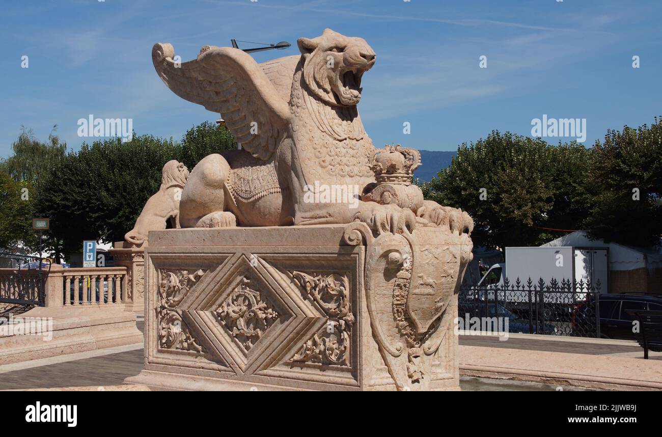 The famous Brunswick Sculpture Winged Lion in a park in Geneva ...