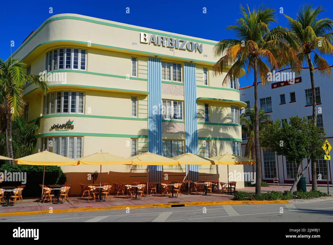 MIAMI BEACH, FL -18 MAY 2022- View of the Barbizon, a classic Art Deco ...