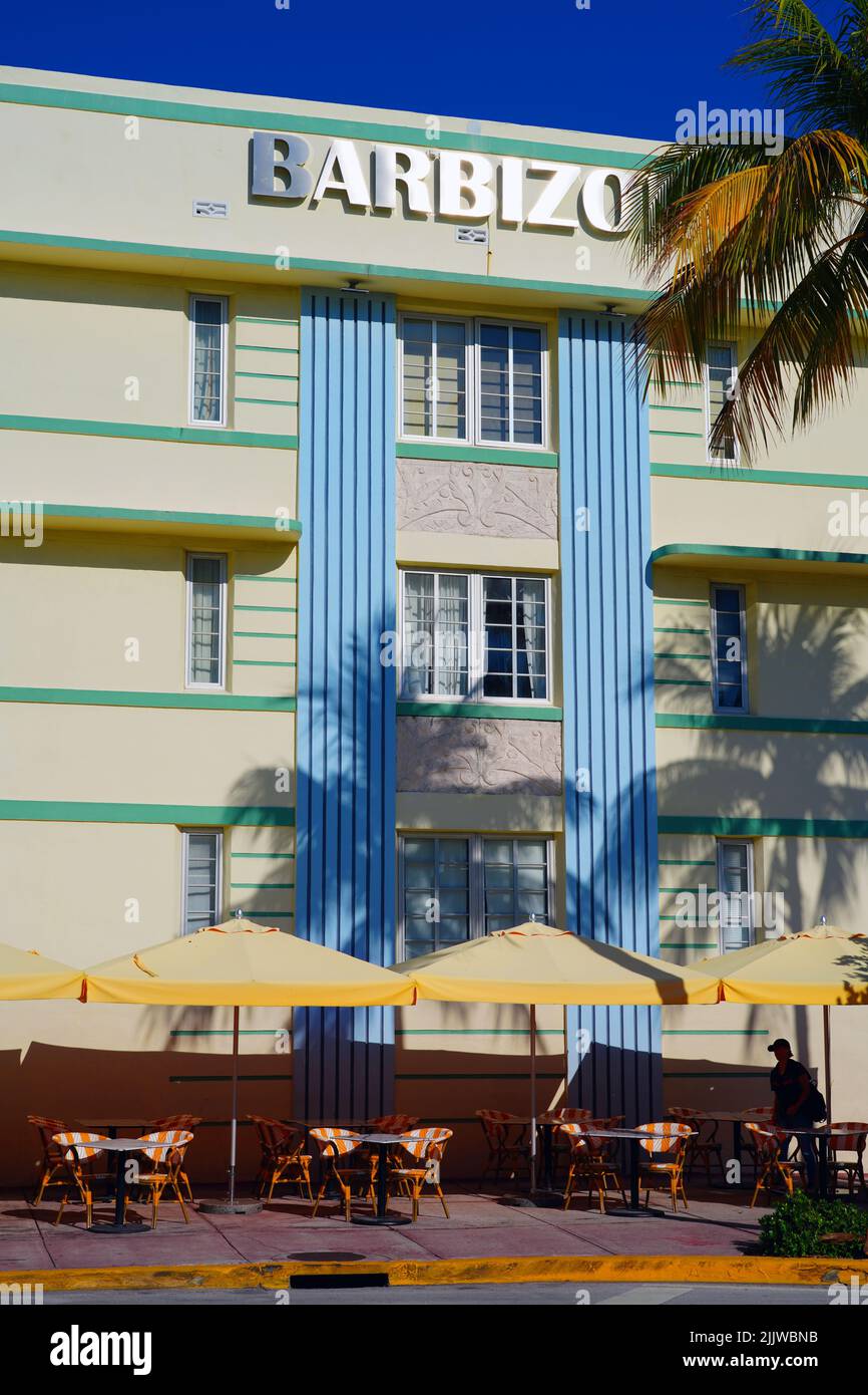 MIAMI BEACH, FL -18 MAY 2022- View of the Barbizon, a classic Art Deco ...