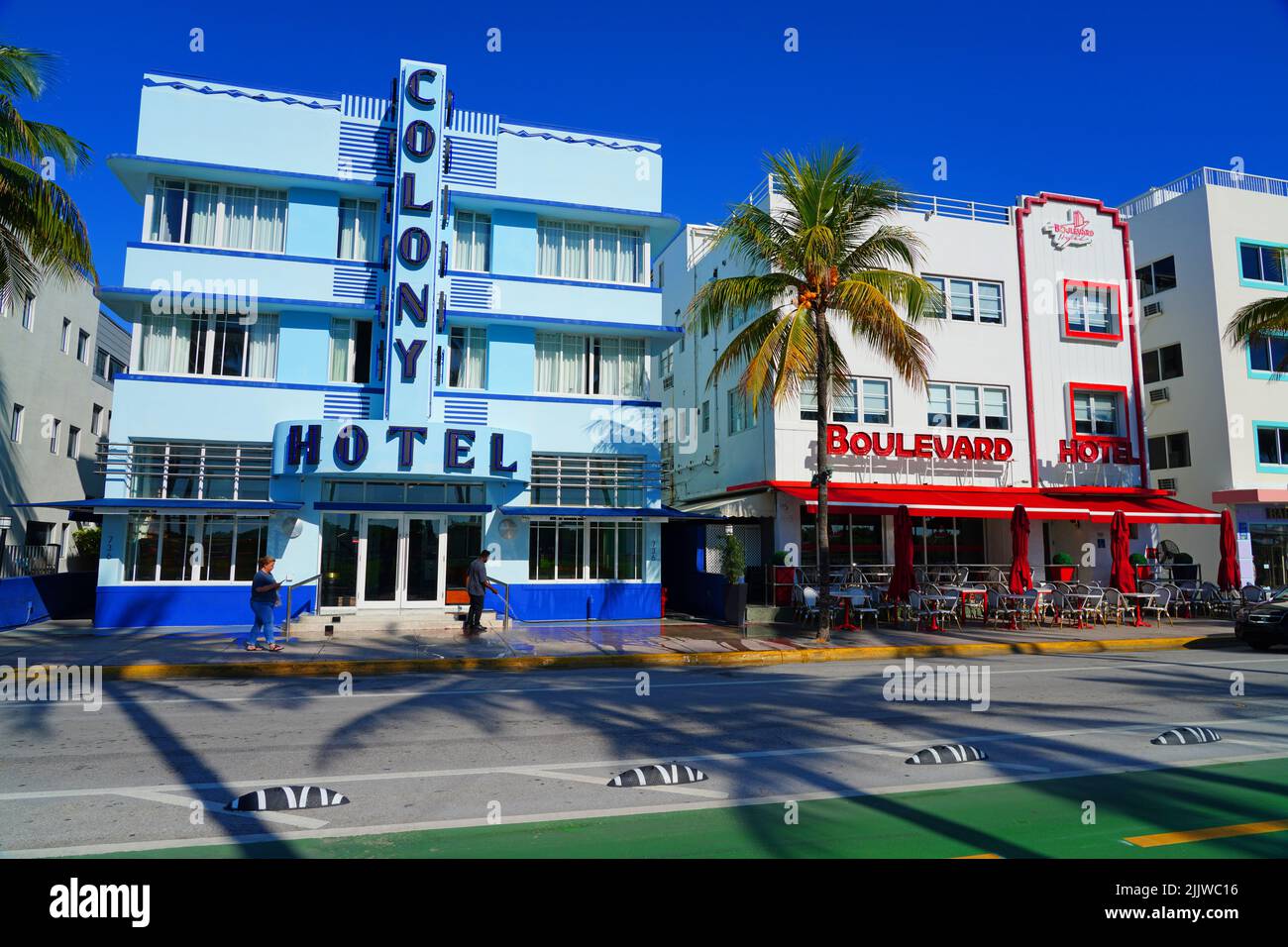 MIAMI BEACH, FL -18 MAY 2022- View of classic Art Deco buildings in ...
