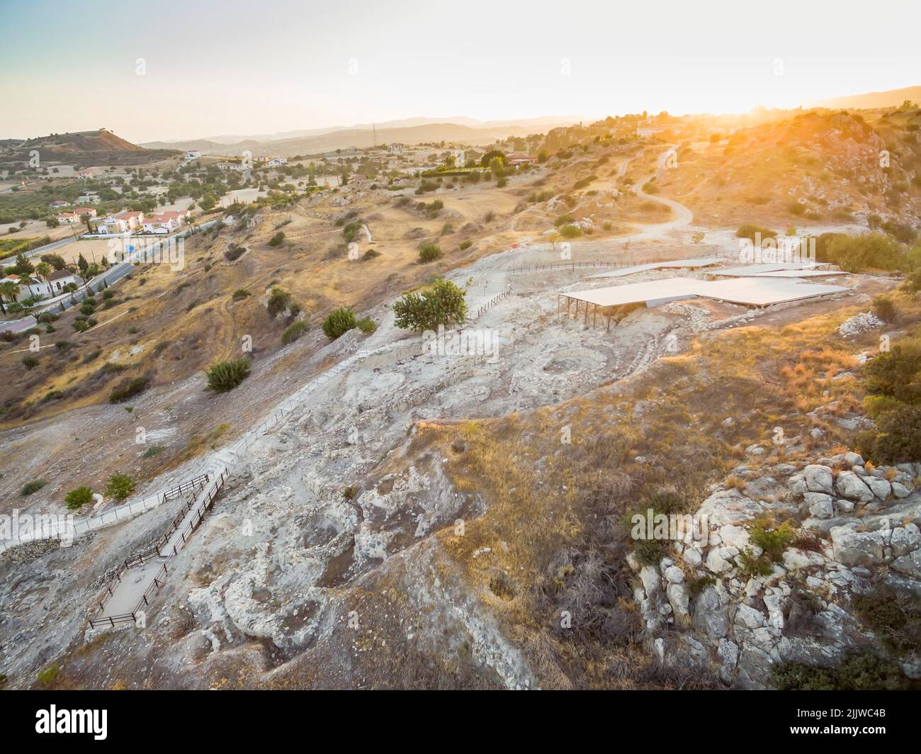 Aerial bird's eye view of UNESCO world heritage site Choirokoitia ...