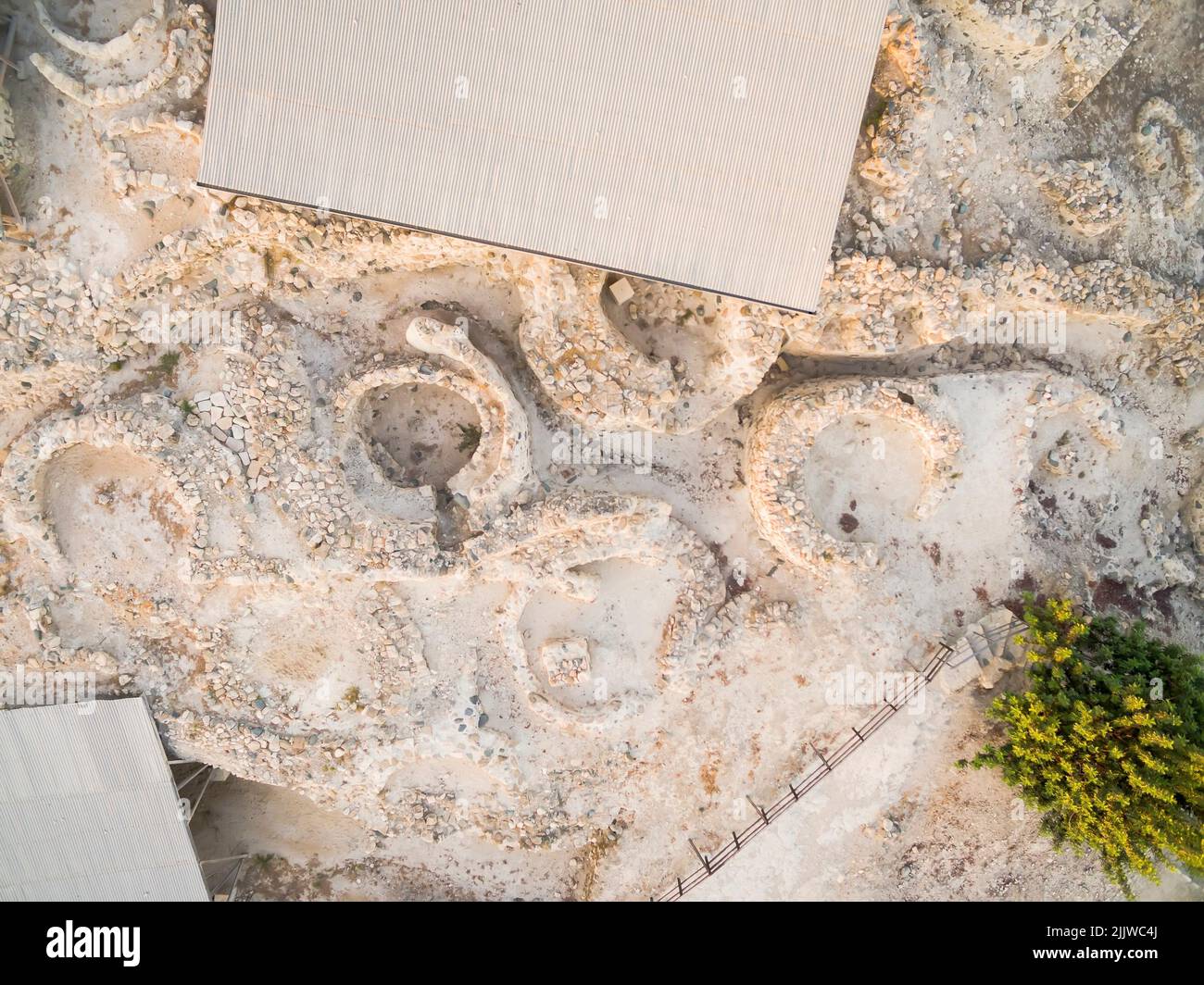 Aerial bird's eye view of UNESCO world heritage site Choirokoitia ...