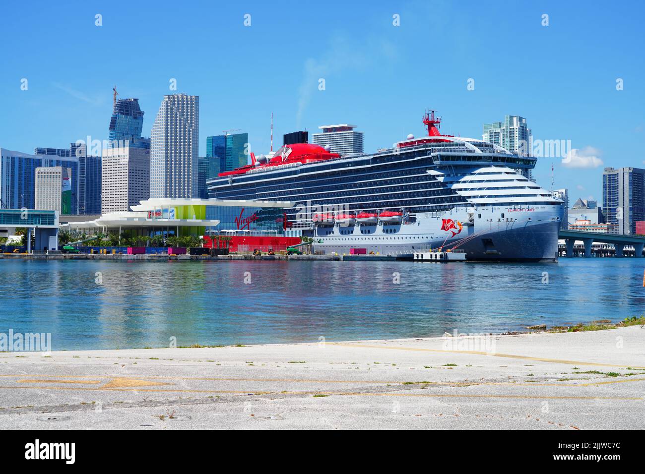 MIAMI BEACH, FL -18 MAY 2022- View of the Scarlet Lady cruise ship by ...