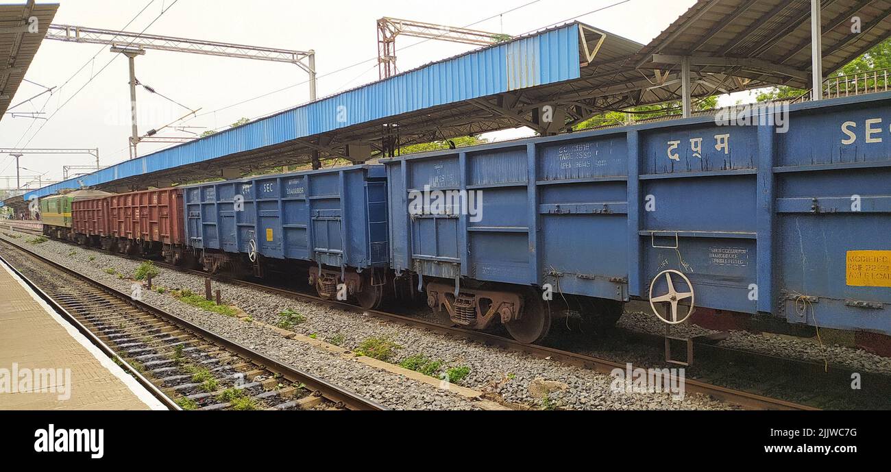 An Indian Freight or Goods Train carrying coal. Coal is the main source ...