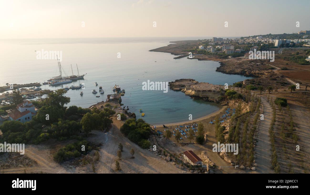Aerial bird's eye view of Green bay in Protaras, Paralimni, Famagusta ...