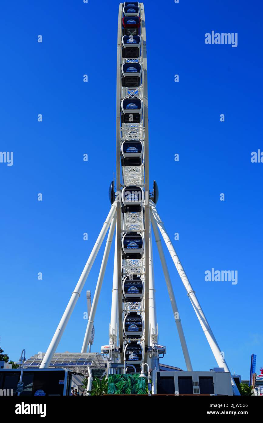 MIAMI, FL -18 MAY 2022- View of the Skyviews Miami Observation Wheel, a Ferris Wheel located in ...