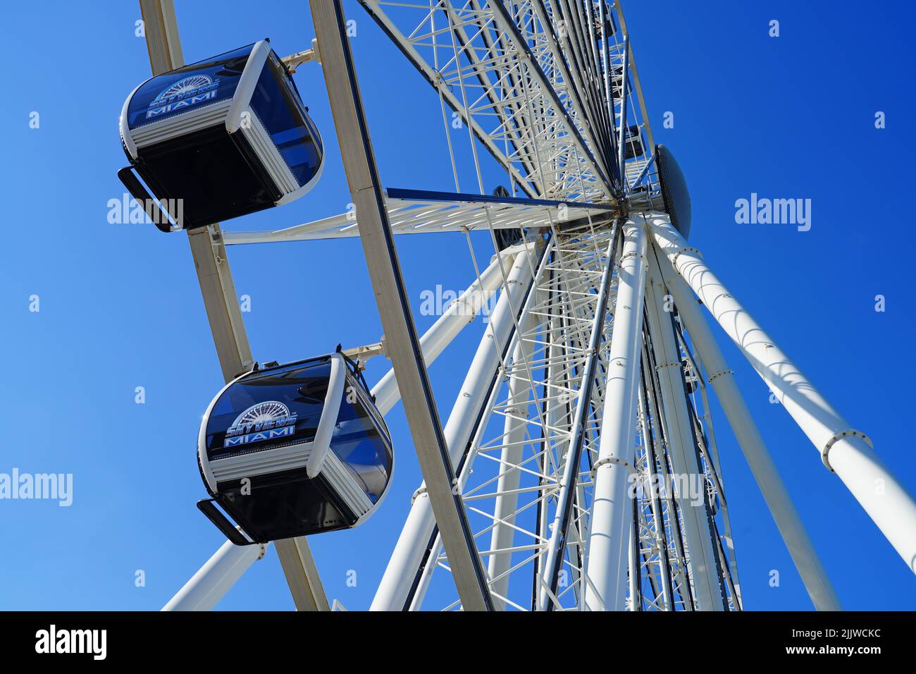 MIAMI, FL -18 MAY 2022- View of the Skyviews Miami Observation Wheel, a Ferris Wheel located in ...