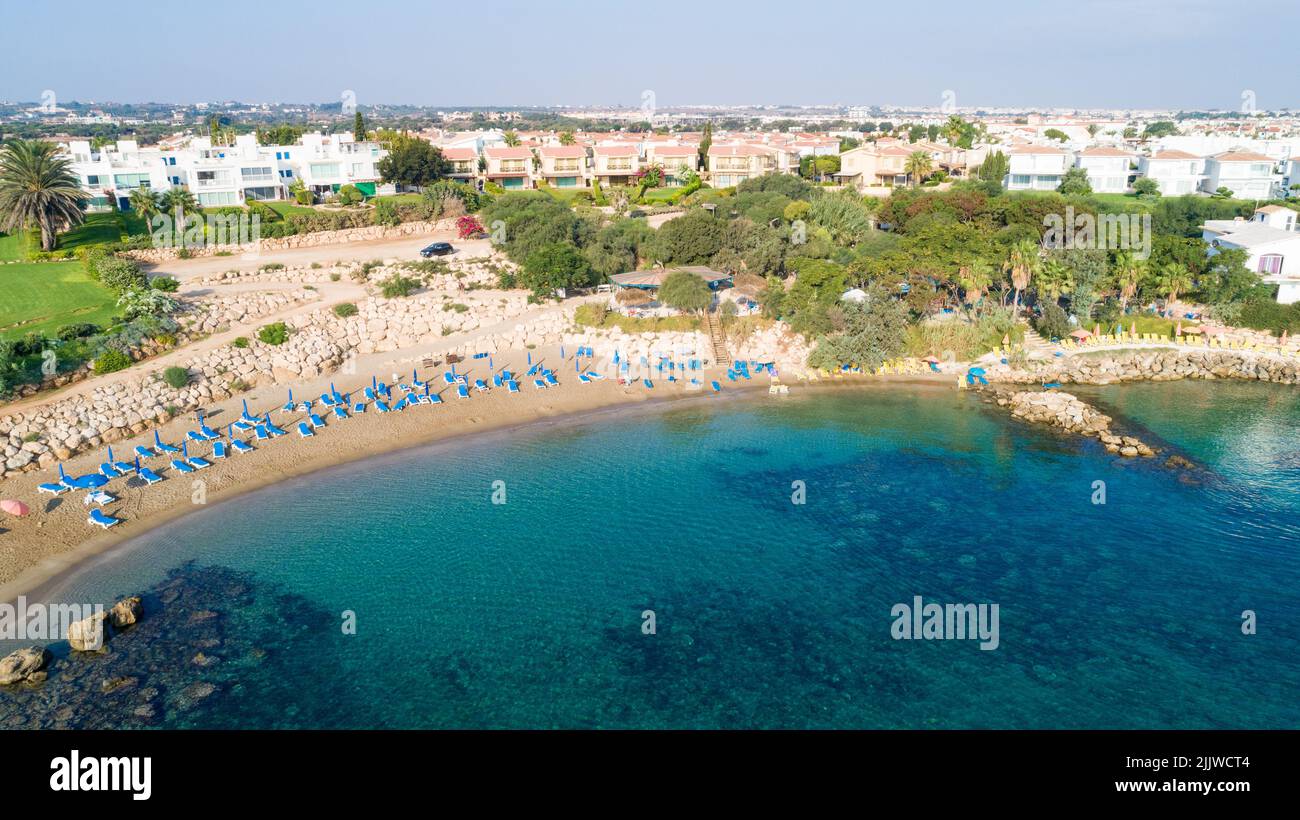 Aerial bird's eye view of Sirena beach in Protaras, Paralimni ...