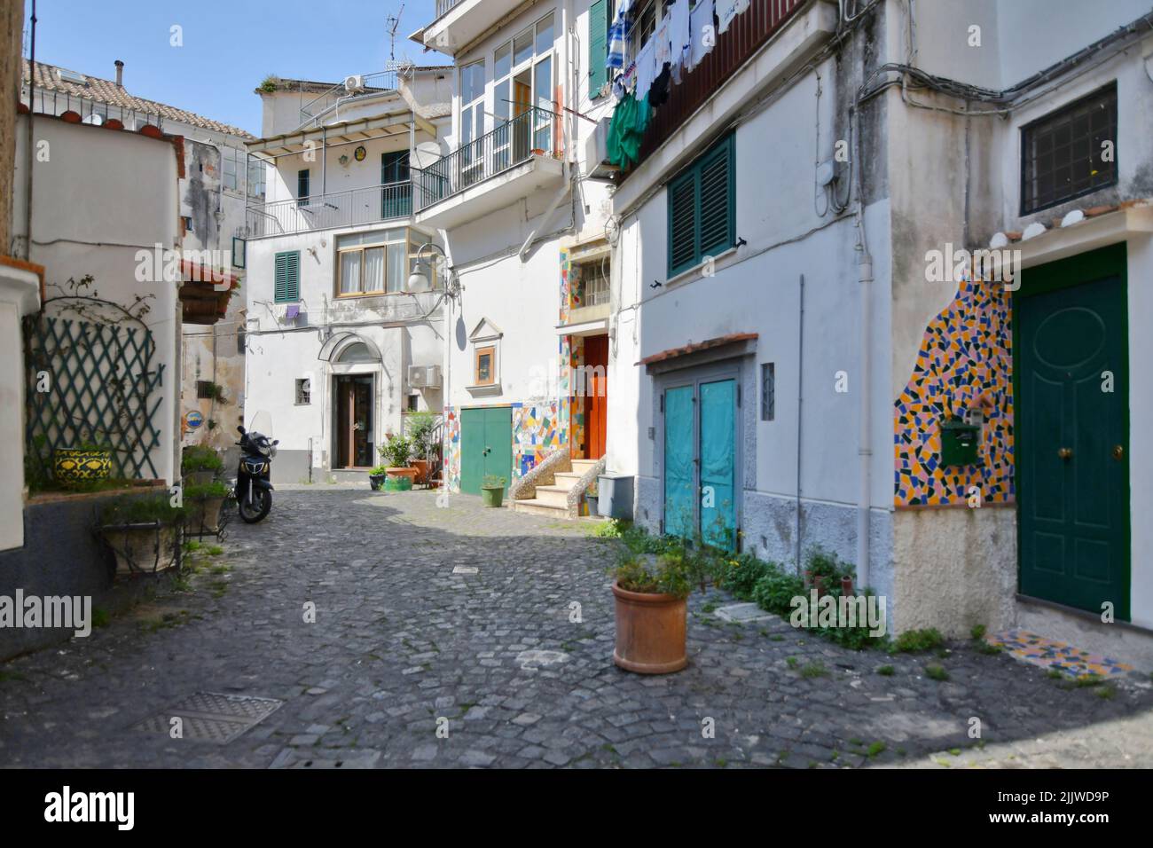 A neighborhood with old Italian-style traditional houses in Vietri sul ...