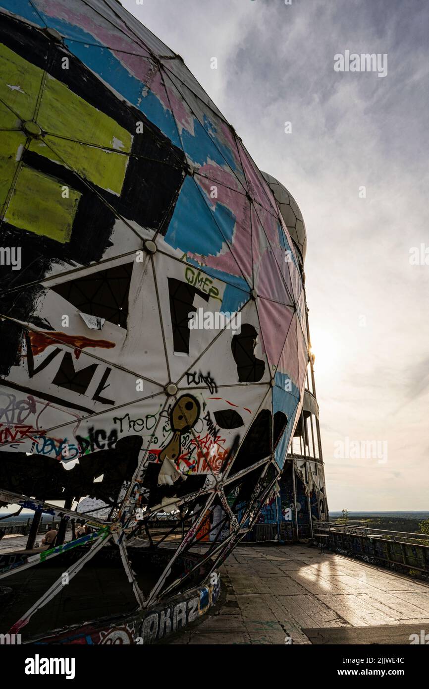A close-up shot of the NSA listening station on Teufelsberg in Berlin ...