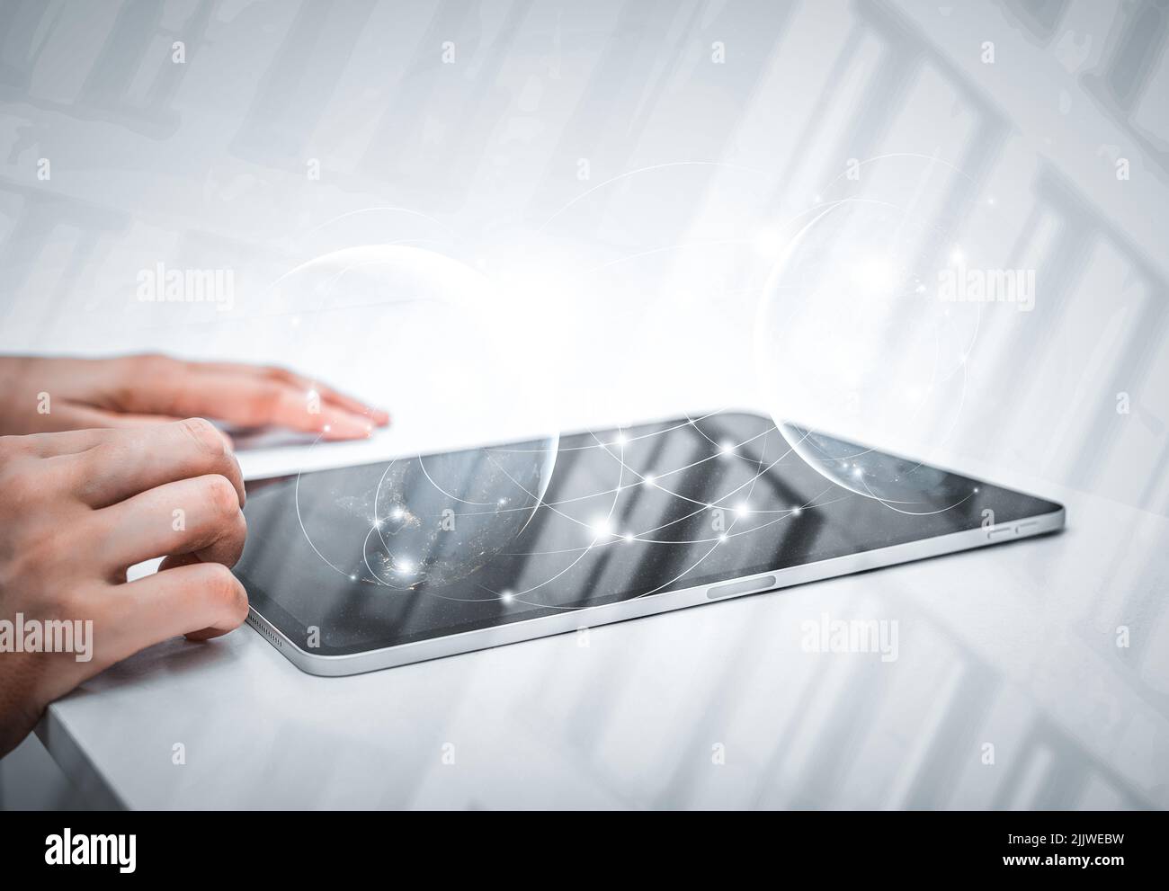 Engineer or businesswoman using tablet pc on the internet technology ...