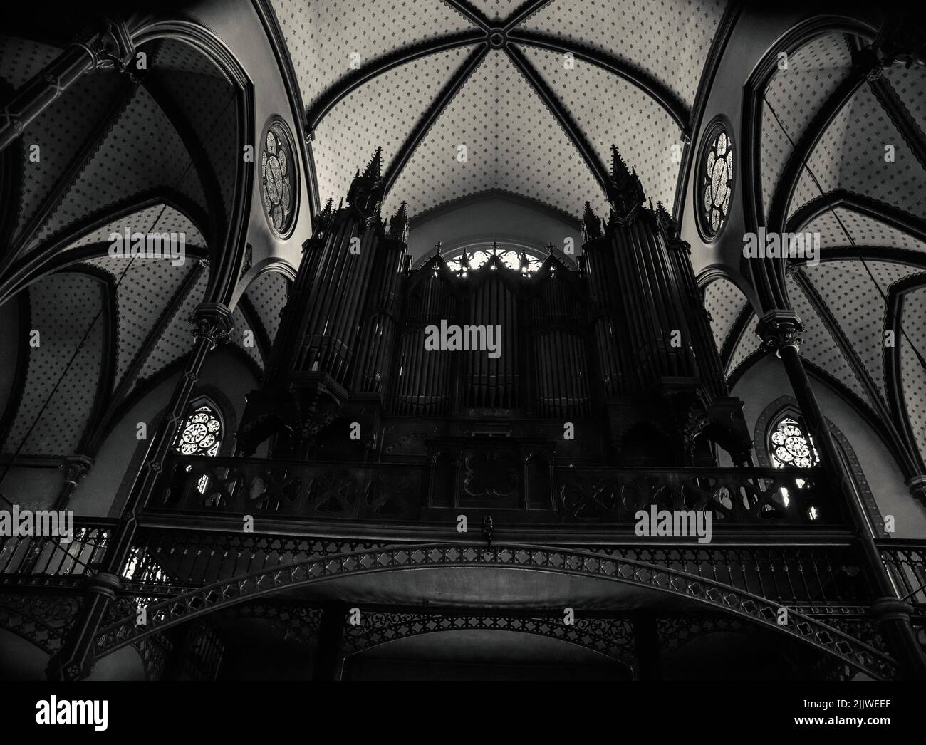 PARIS, FRANCE - JUNE 24, 2018: Organ in interior of Saint-Eugene-Sainte ...