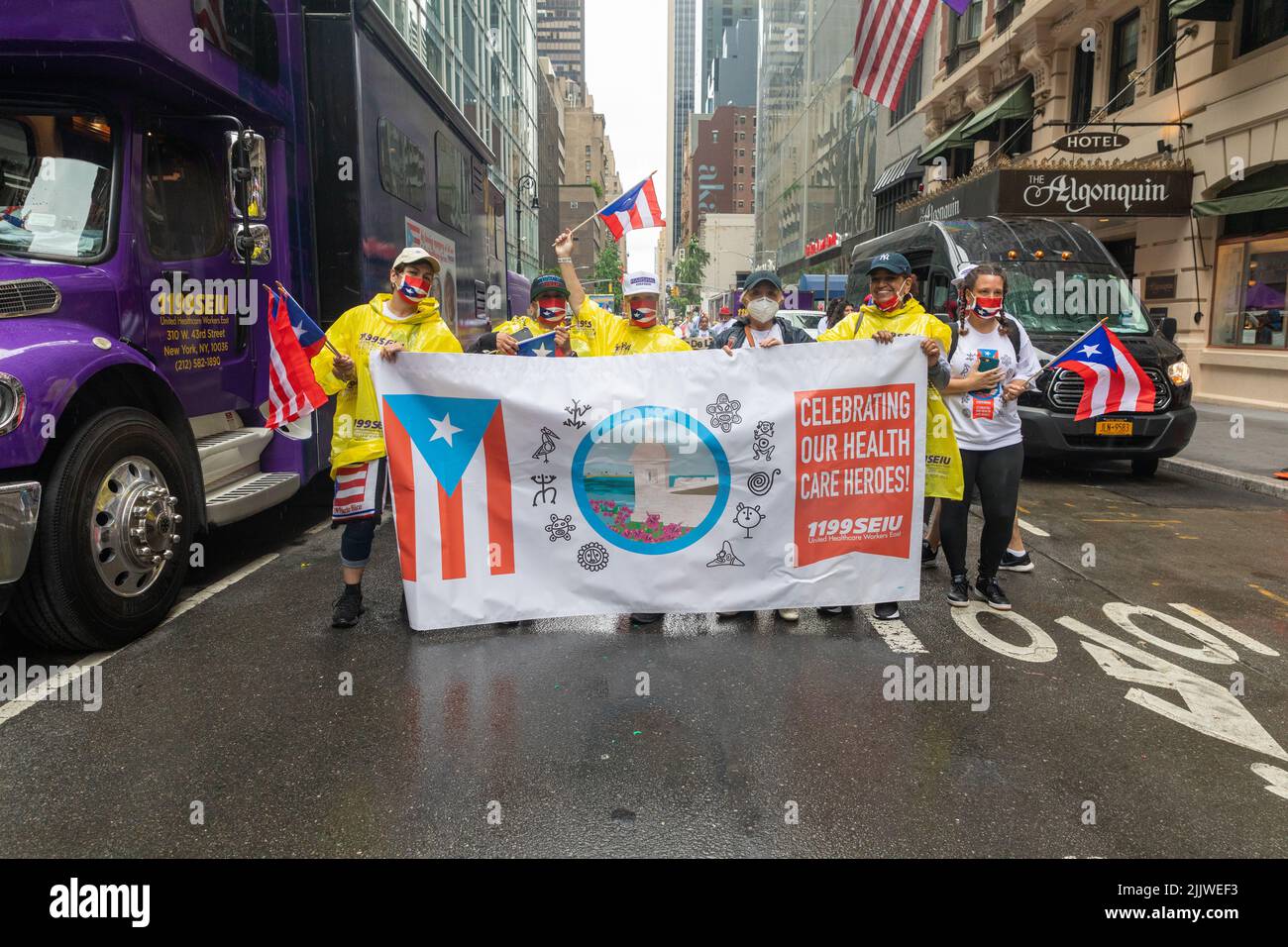 Excited people celebrating the Puerto Rican Day Parade in New York City ...