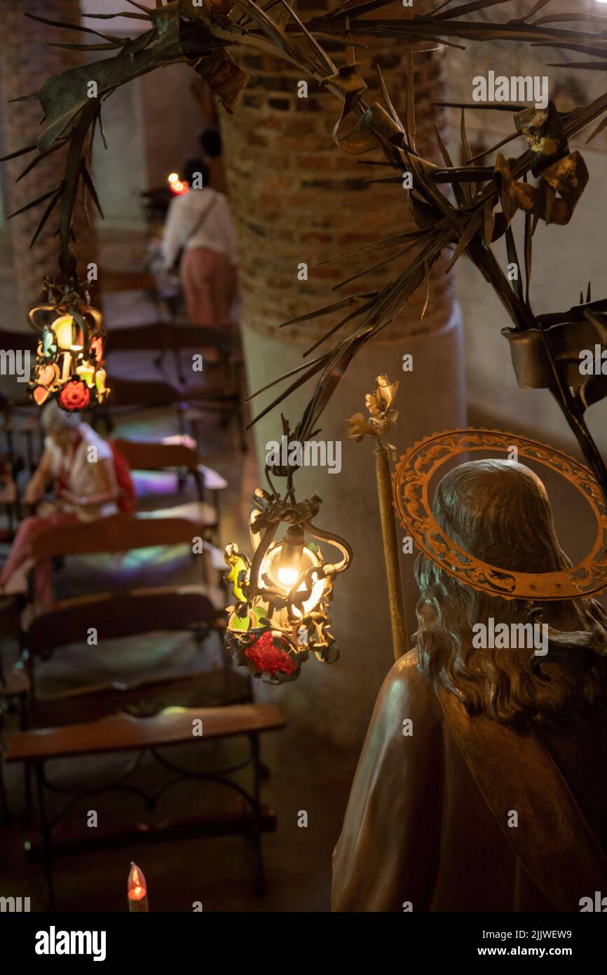 A vertical shot of the interior of Cripta Gaudi in Colonia Guell ...