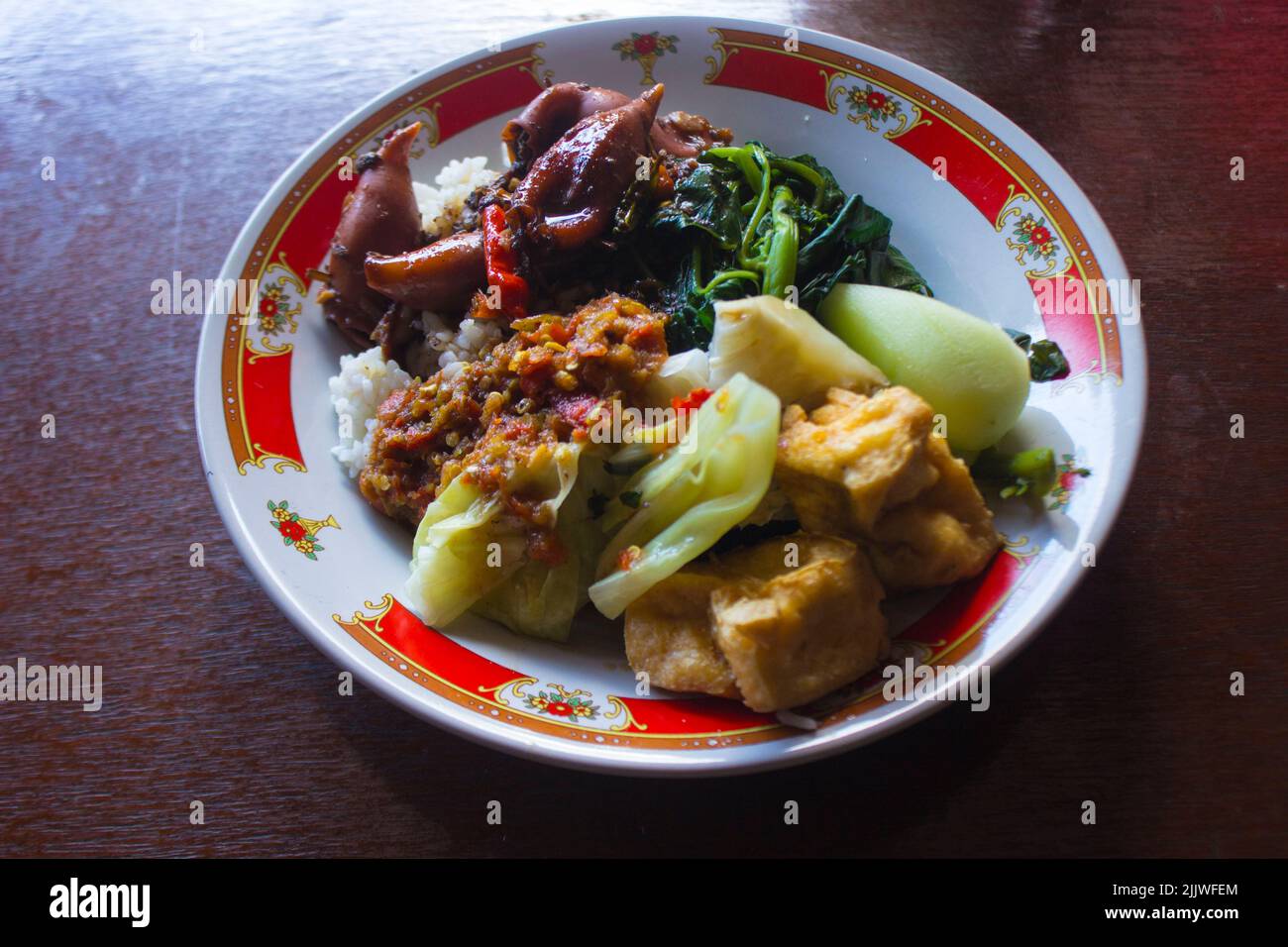 nasi tempong or sego tempong is traditional food from banyuwangi ...