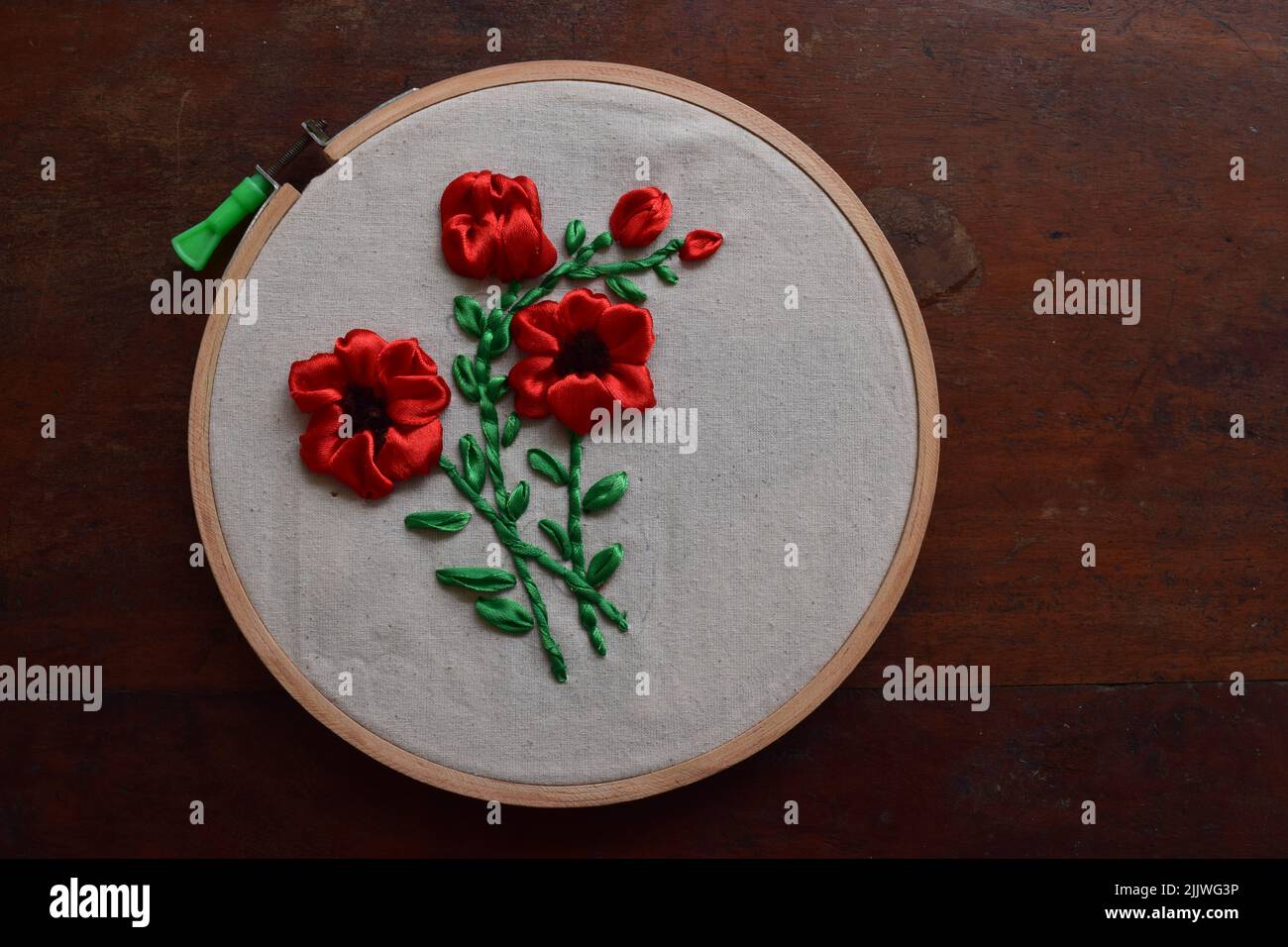 Ribbon satin flower design on the fabric Stock Photo - Alamy