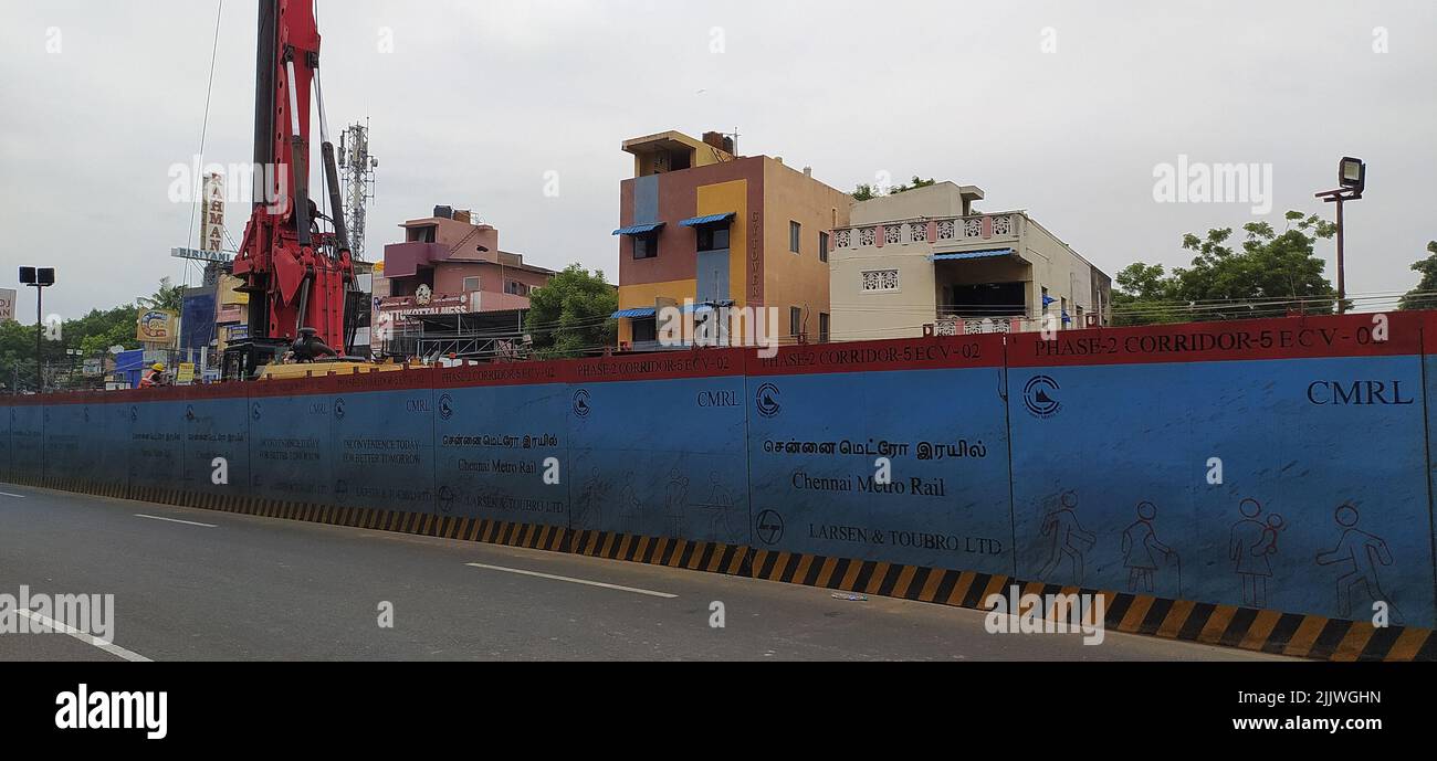 Chennai Metro Rail phase two construction site at Arcot Road in guindy ...