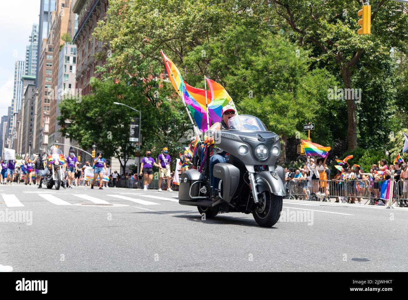 A person riding a big bike during Pride Month Parade 2021 on the ...
