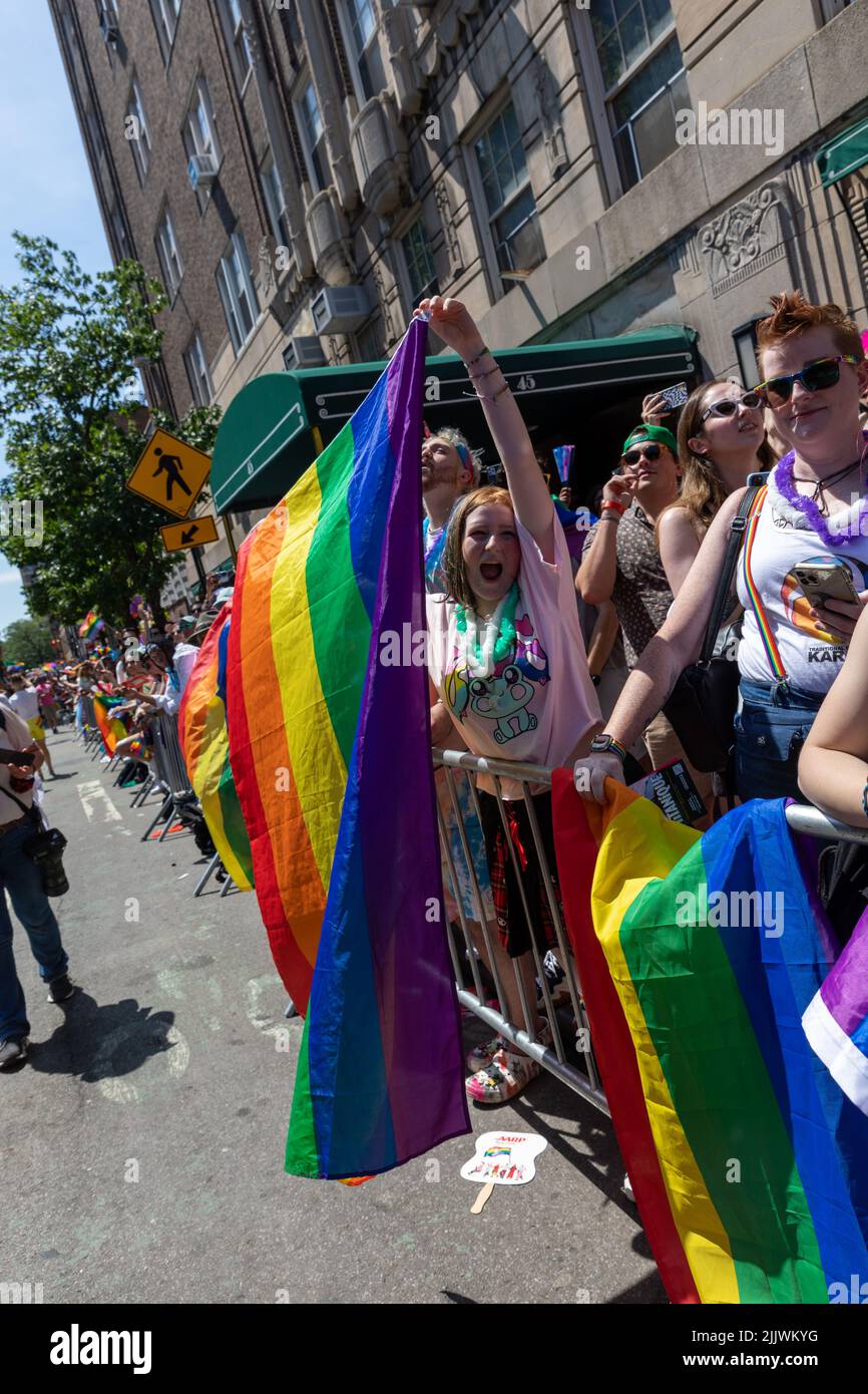 Cheerful people walking on the pride parade in New York City on June 26th, 2022 Stock Photo - Alamy
