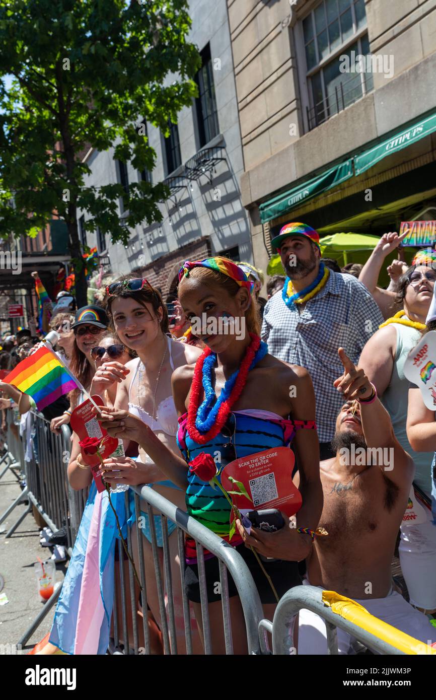 Cheerful people walking on the pride parade in New York City on June 26th, 2022 Stock Photo - Alamy