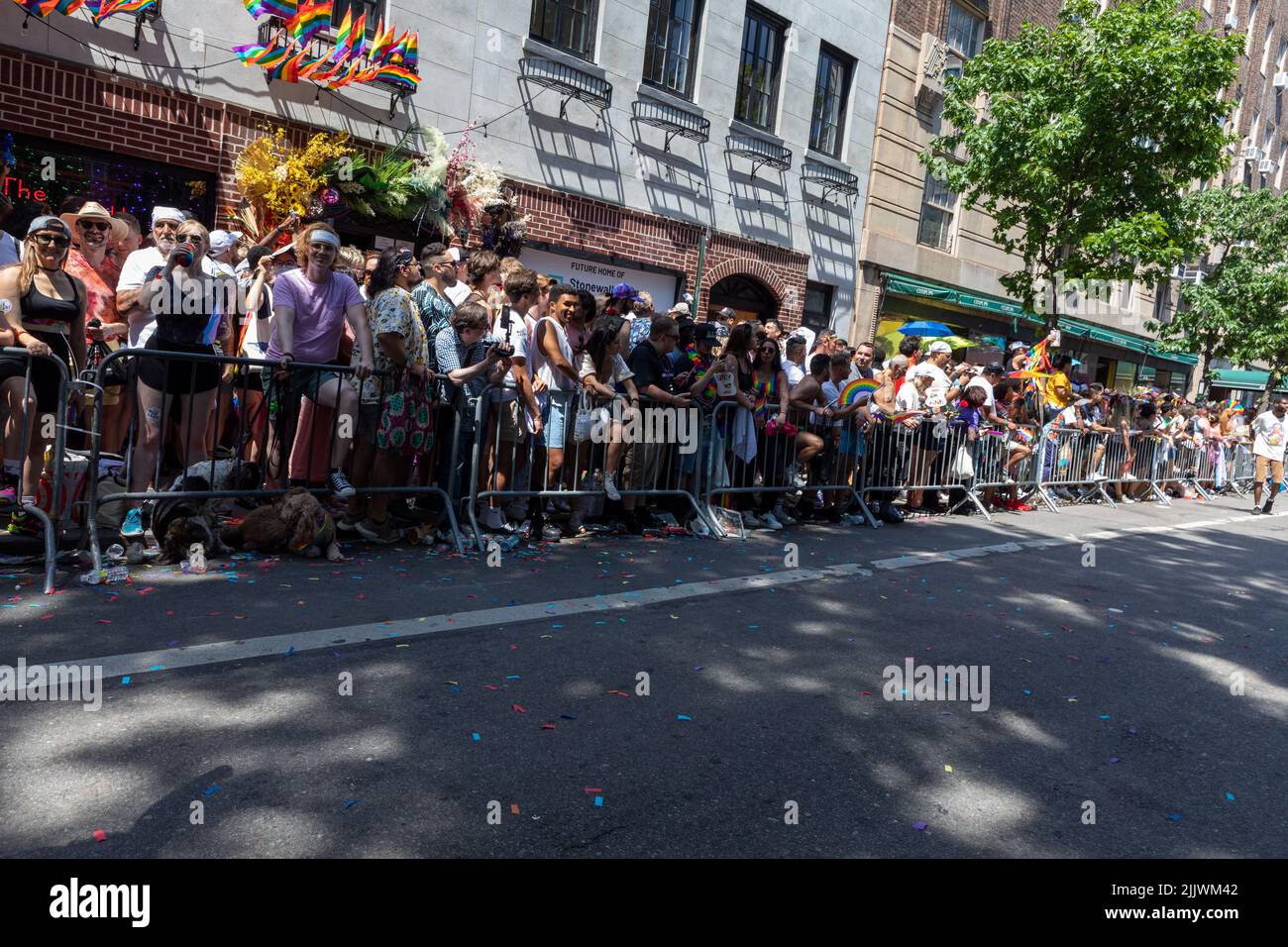 Cheerful people walking on the pride parade in New York City on June ...