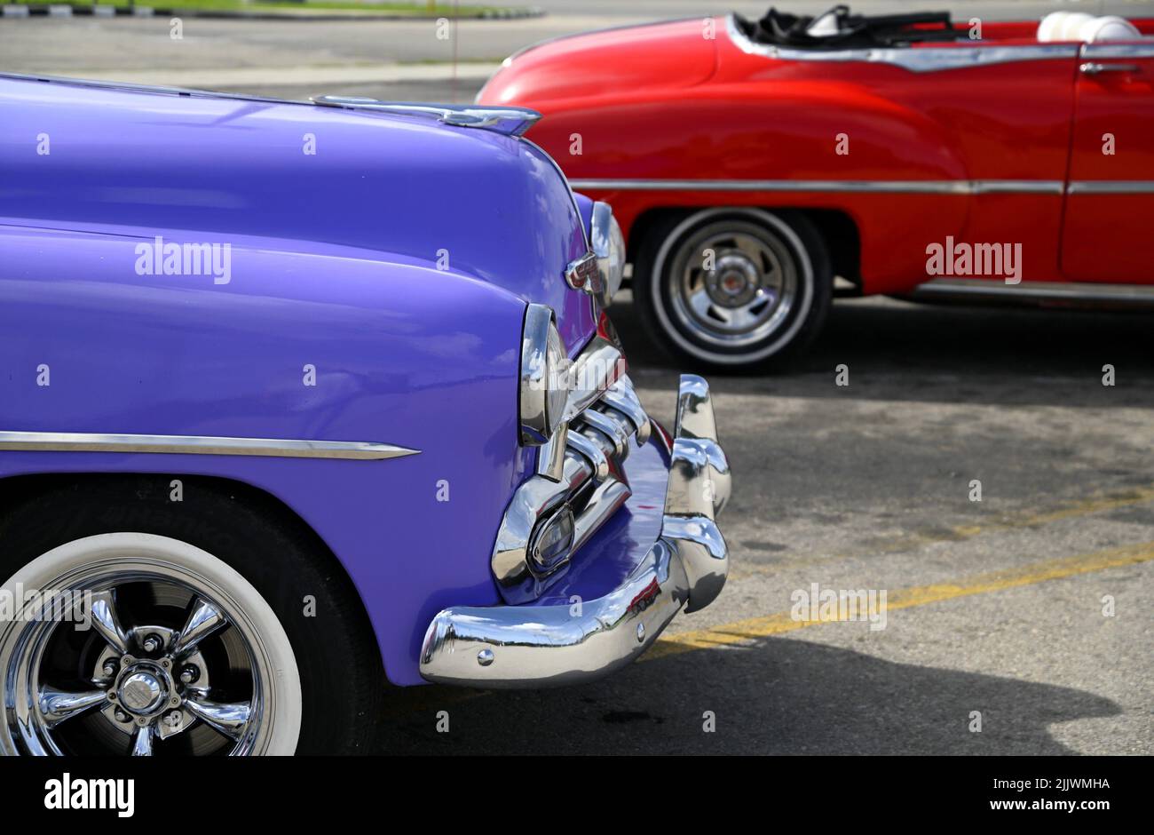 Vintage purple and red 1950 Chevrolet Bel Air antique cars with chrome ...