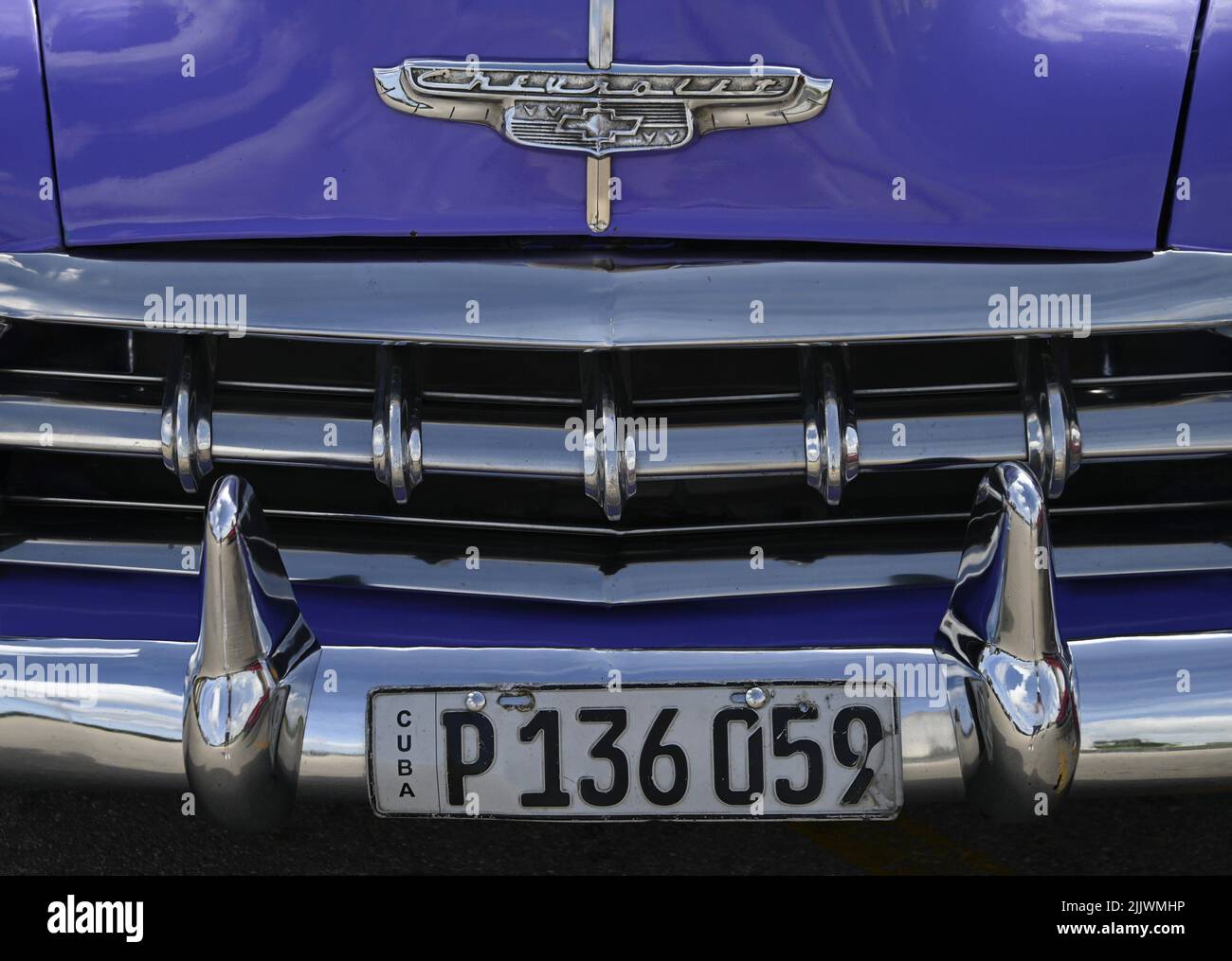 Vintage purple 1950 Chevrolet Bel Air with a chrome bumper, a retro ...