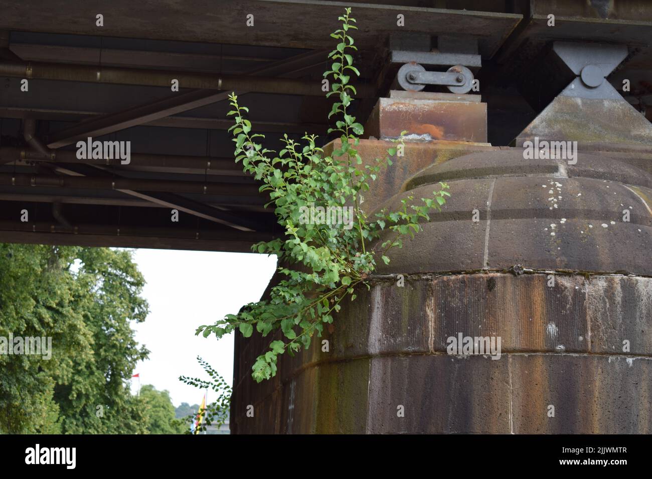 old railroad bridge built from stone and iron Stock Photo - Alamy