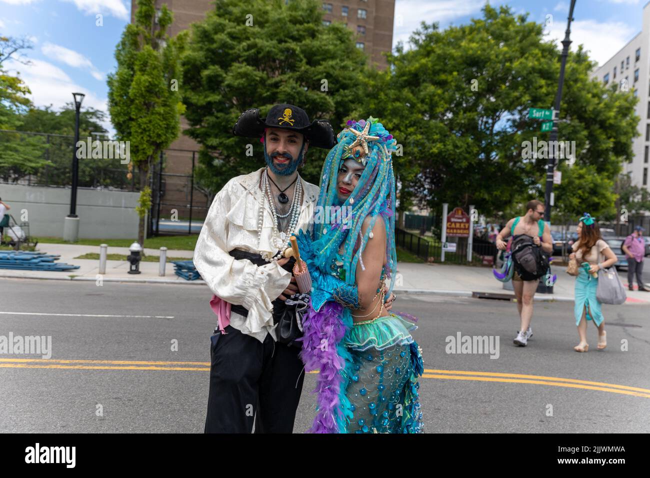 A closeup of a couple dressed like a mermaid and a pirate for the 40th ...