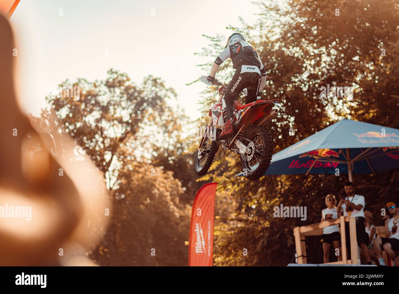 The viewers watching extreme moto racing in Sibiu city, Romania Stock ...