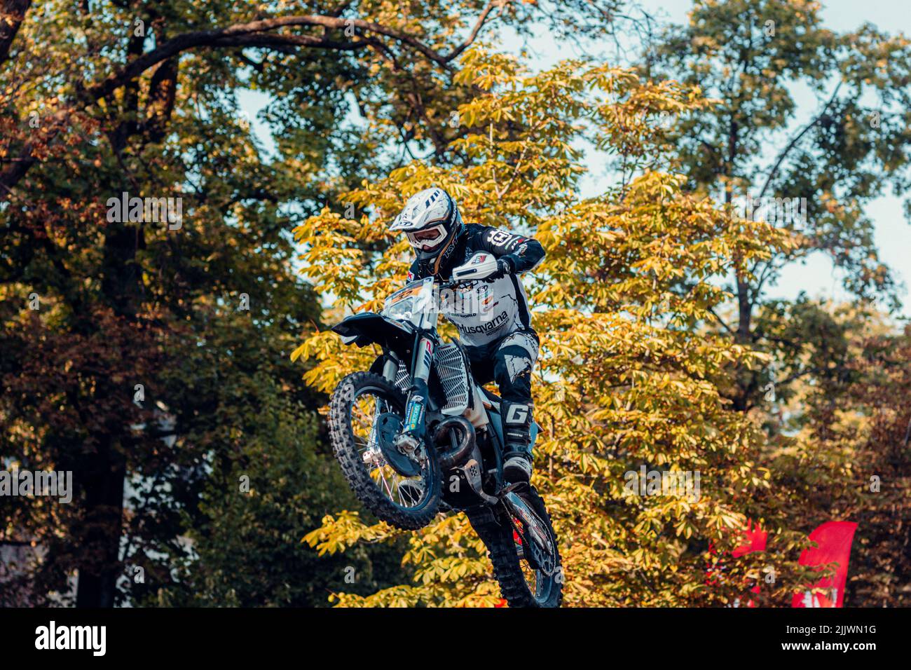 The viewers watching extreme moto racing in Sibiu city, Romania Stock ...
