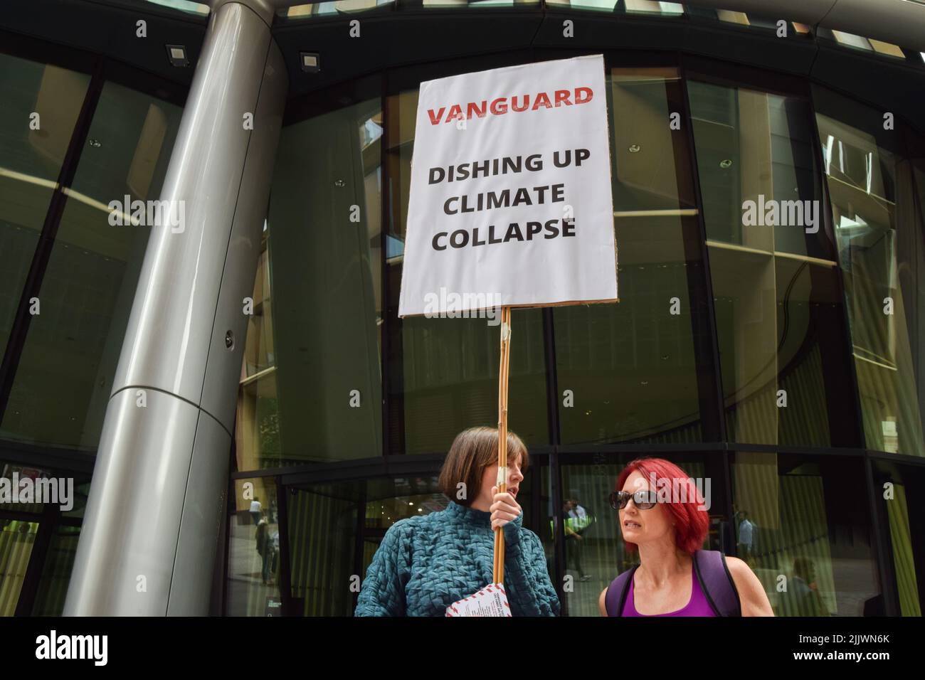 London, UK. 28th July 2022. Protesters outside Vanguard offices ...