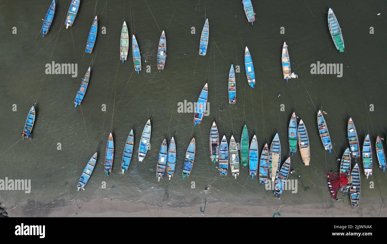 A top view of a harbor with moored boats Stock Photo - Alamy