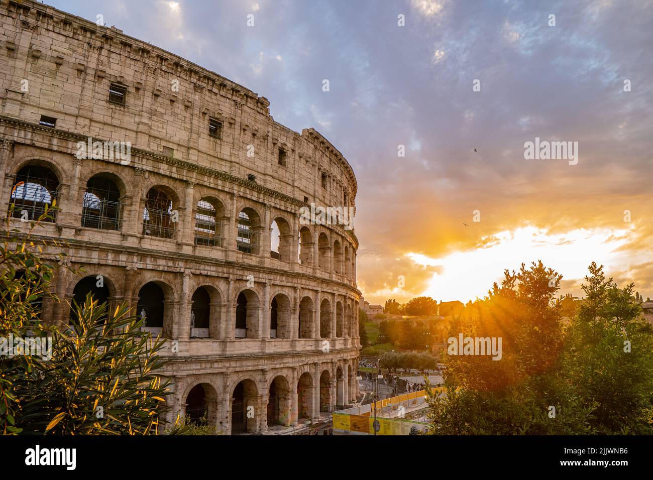Close-up of the oval amphitheater of the Colosseum with its ...