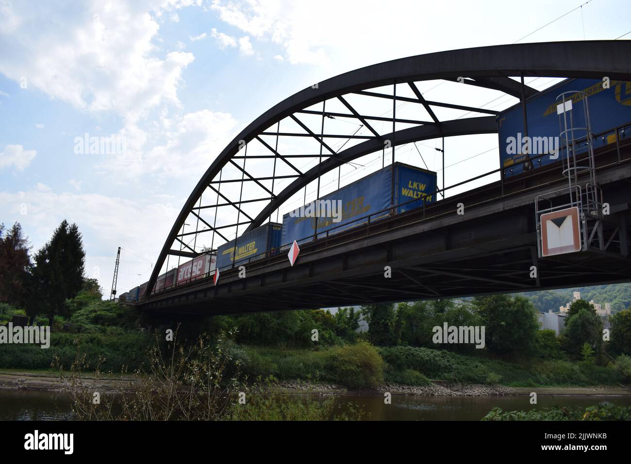 freight train on a bridge Stock Photo - Alamy