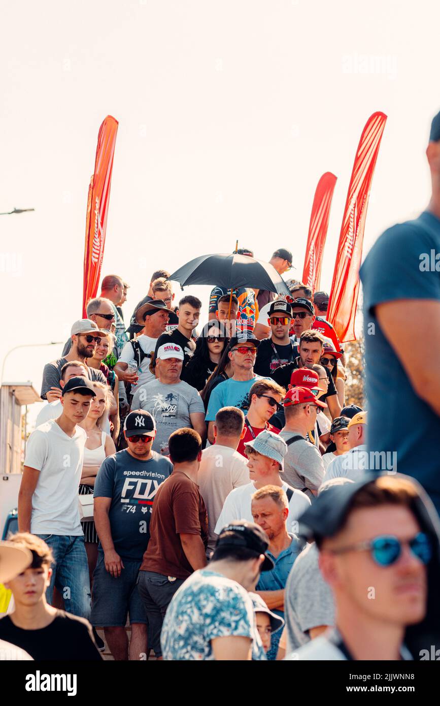 A group of fans at the Red Bull Romaniacs annual race in downtown Sibiu ...