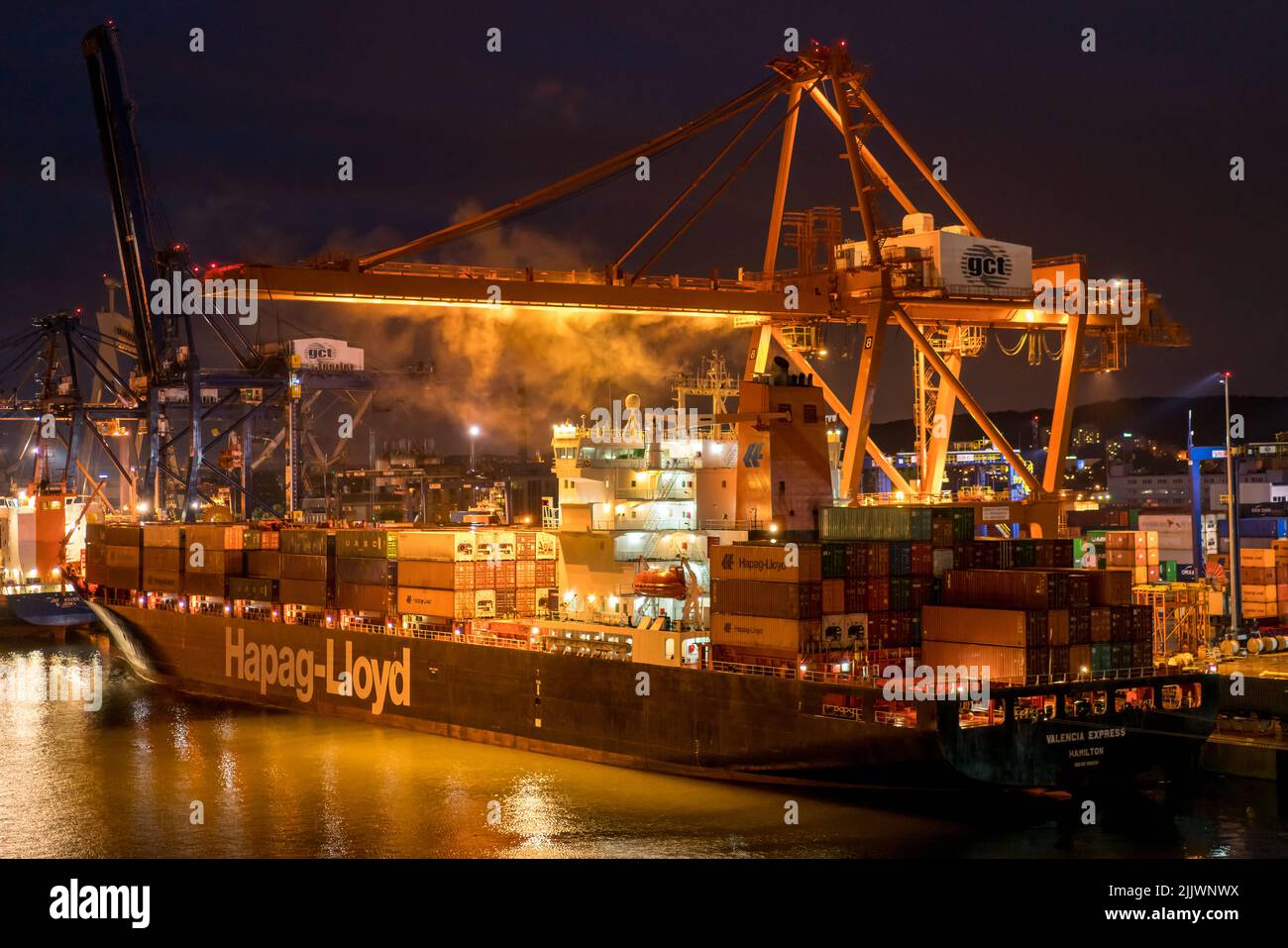 Gdynia, Poland - 09.02.2017: Valencia Express Hamilton, Hapag-Lloyd ...