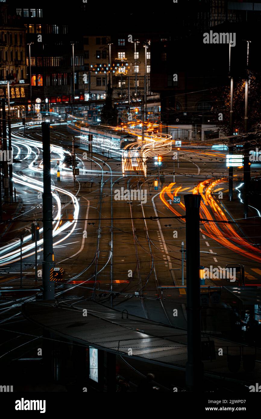 A vertical night view of Zurich, Switzerland Stock Photo - Alamy