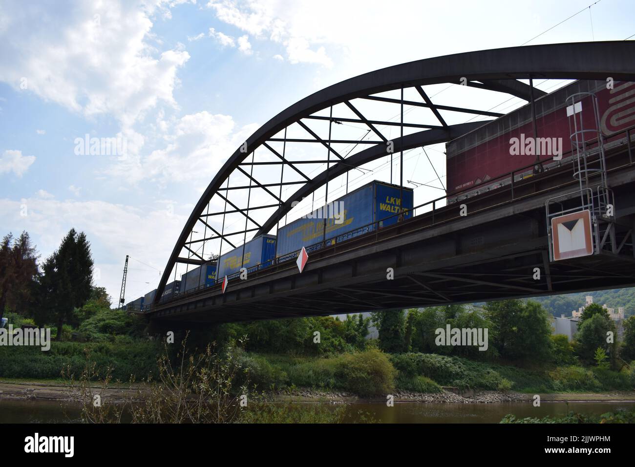 freight train on a bridge Stock Photo - Alamy