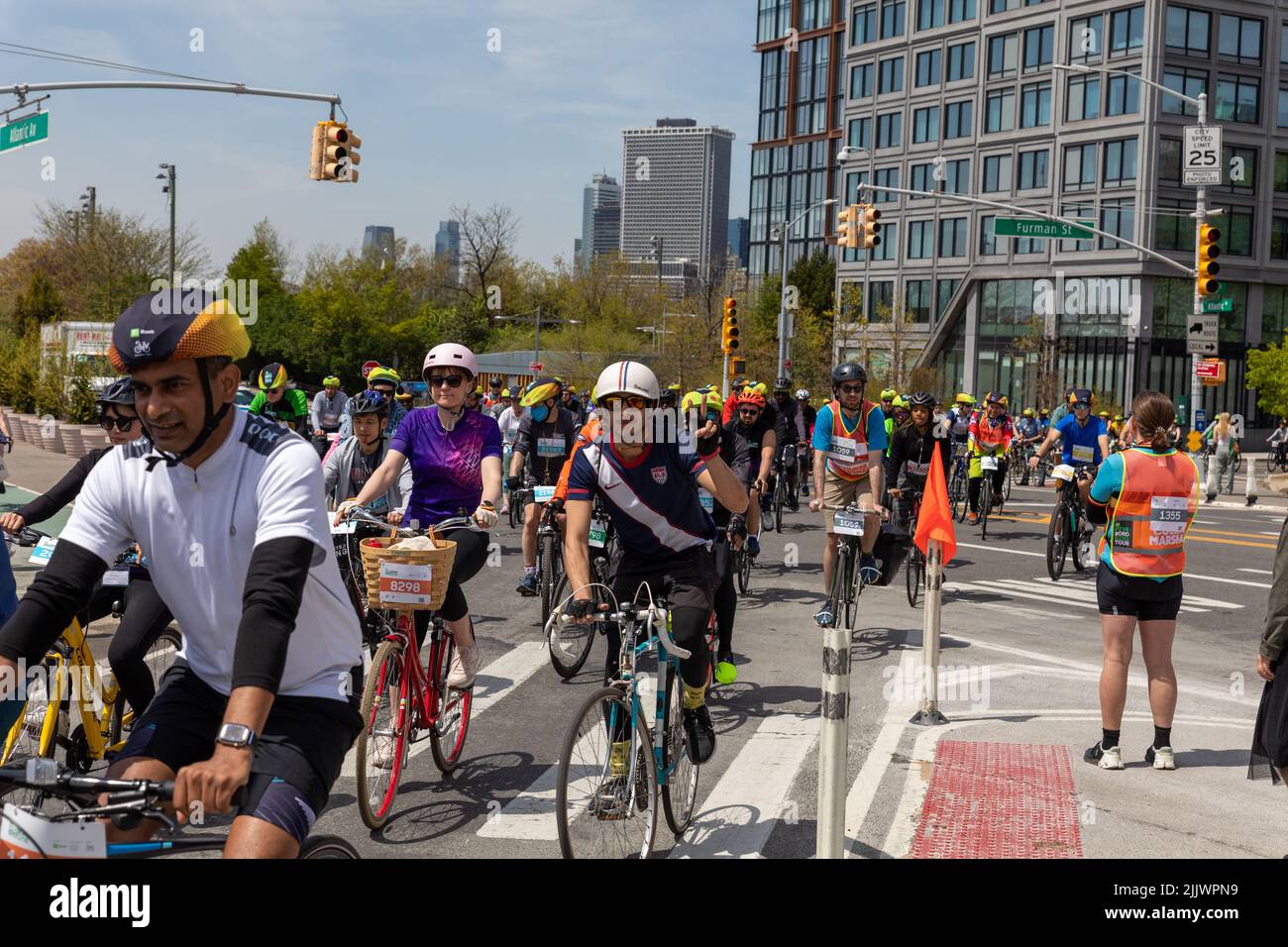 The bicyclists participating in the bike tour on the streets Stock ...