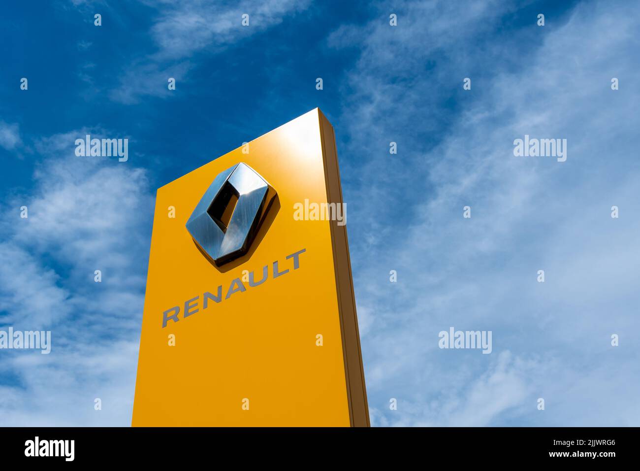 Sign of the French car manufacturing group Renault with its diamond ...