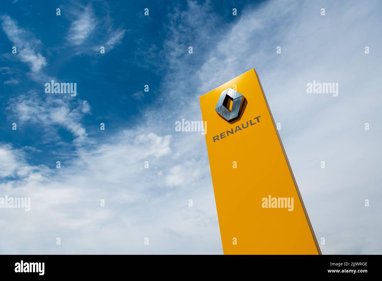 Sign of the French car manufacturing group Renault with its diamond ...