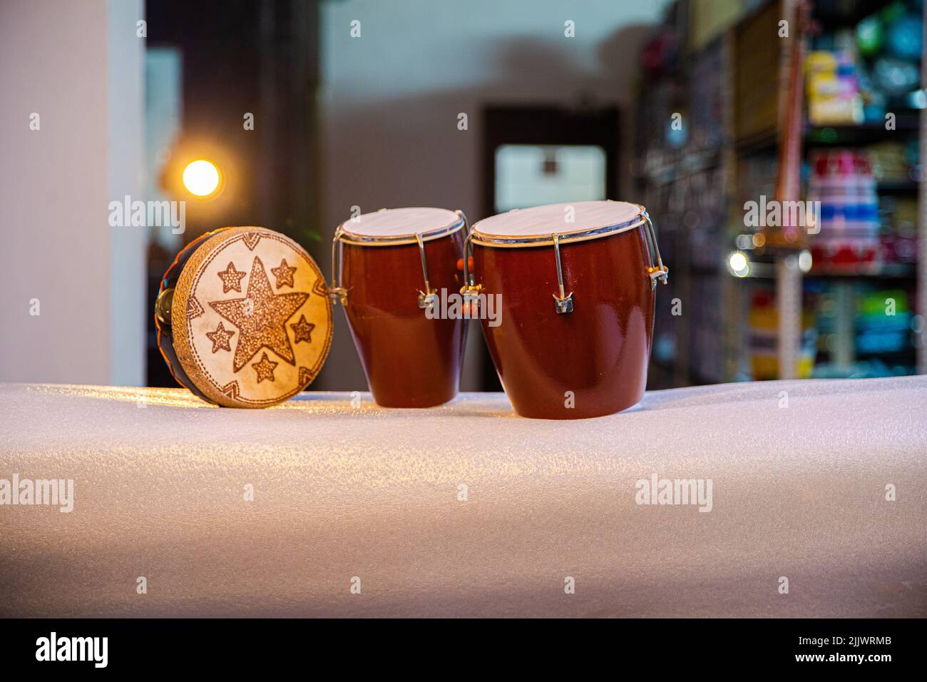 Indian music instruments wooden bongo Stock Photo - Alamy