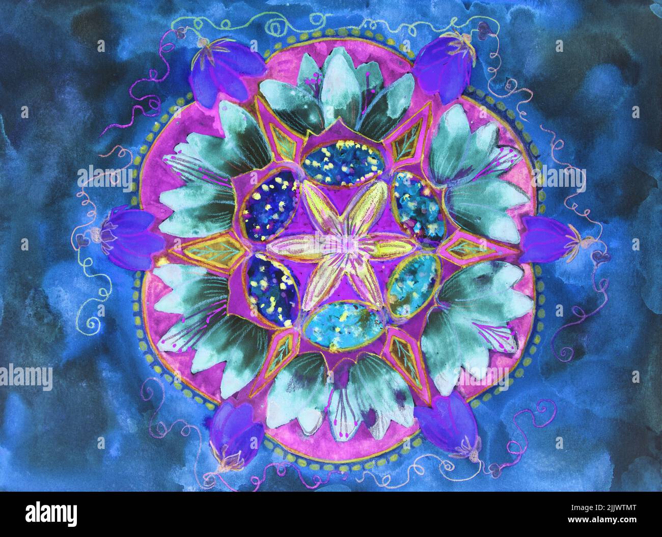 Vibrant blue mandala. The dabbing technique near the edges gives a soft ...