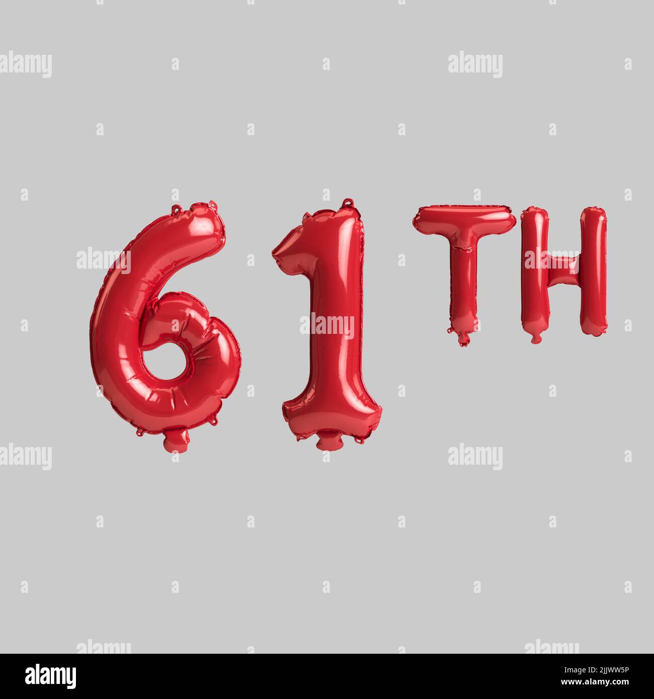 3d illustration of 61th red balloons isolated on white background Stock ...