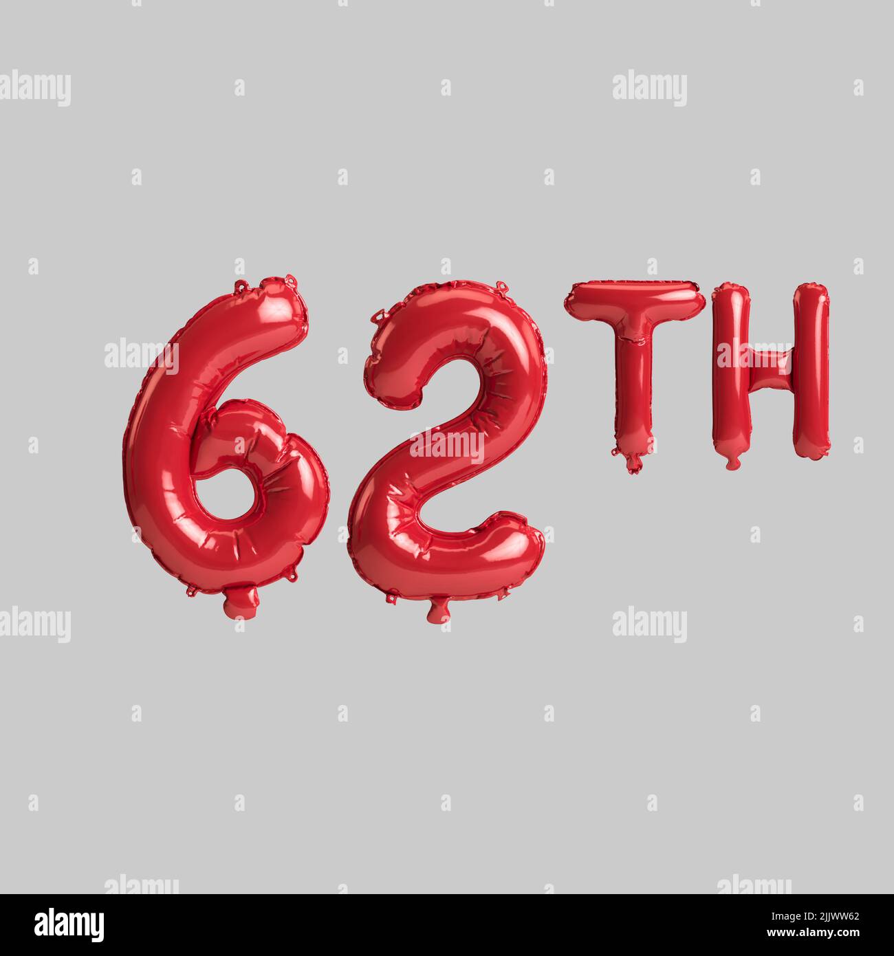 3d illustration of 62th red balloons isolated on white background Stock ...